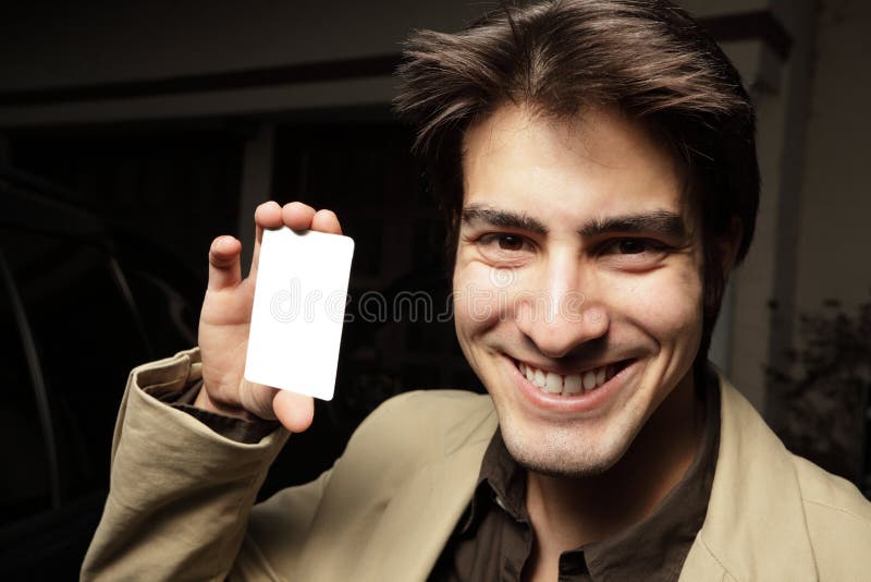 Man holding a blank card stock photo. Image of suit, space - 8684870