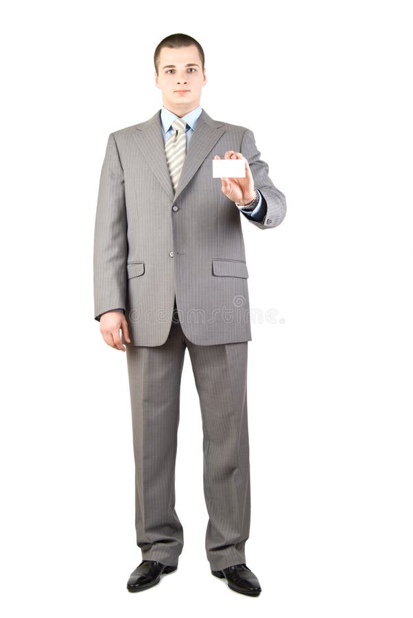 Man Holding A Blank Card Isolated On White Backgro Stock Photo - Image ...