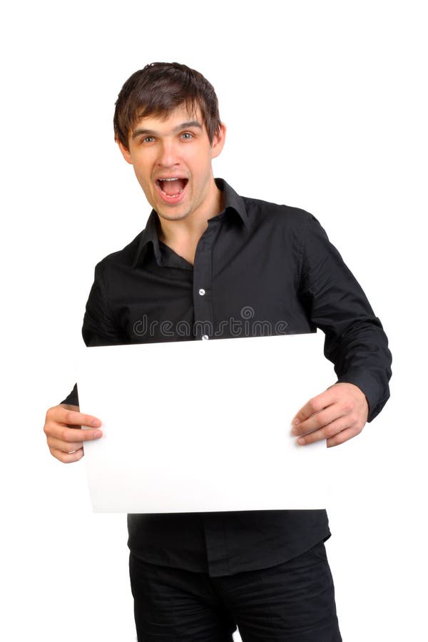 Man holding blank paper stock photo. Image of holding - 9524238
