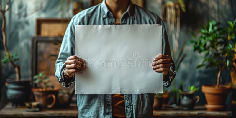 Man Holding a Blank Paper. Created by Generative Artificial ...