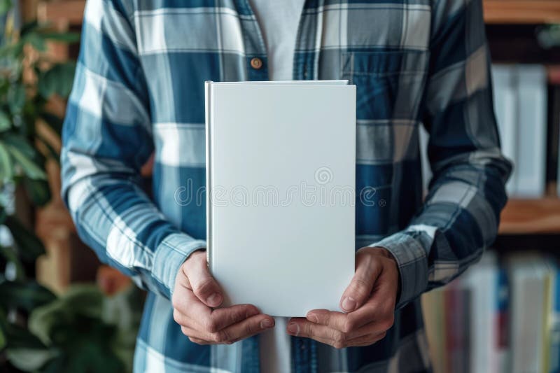 Man Holding Blank White Book Cover for Mock Up Stock Illustration ...