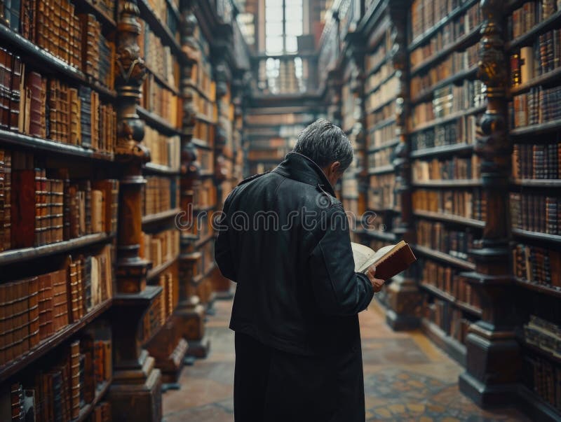Man Holding Book in Library Stock Photo - Image of bookshelf, school ...