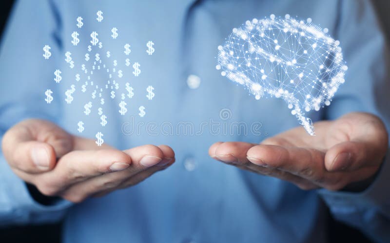 Man Holding Brain and Dollar Signs. Stock Image - Image of design ...