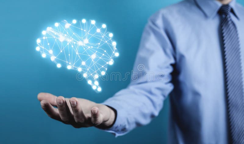 Man Holding Brain. Inspiration and Creativity Concept Stock Image ...