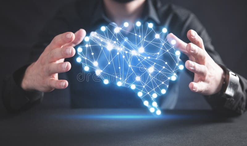 Man Holding Brain. Inspiration and Creativity Concept Stock ...