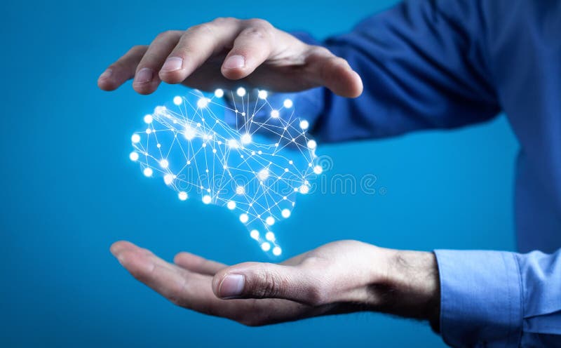 Man Holding Brain. Inspiration and Creativity Concept Stock ...