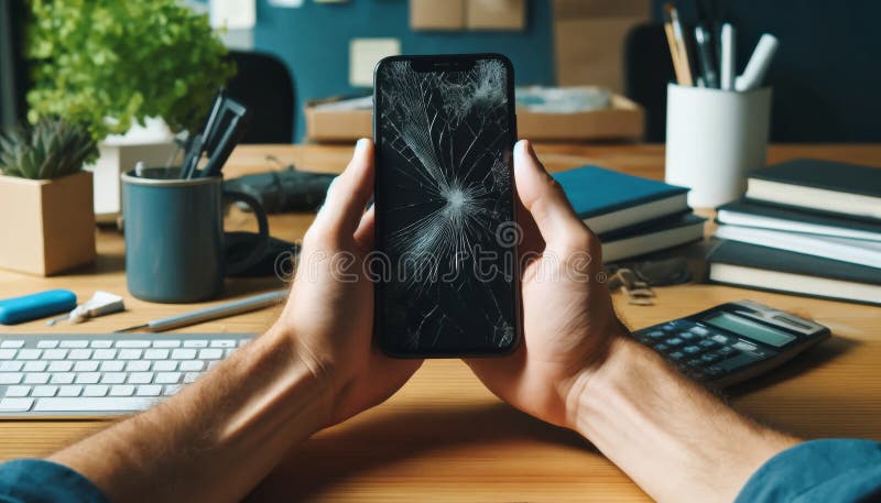 Man Holding Broken Smartphone in Modern Office Environment Stock Photo ...