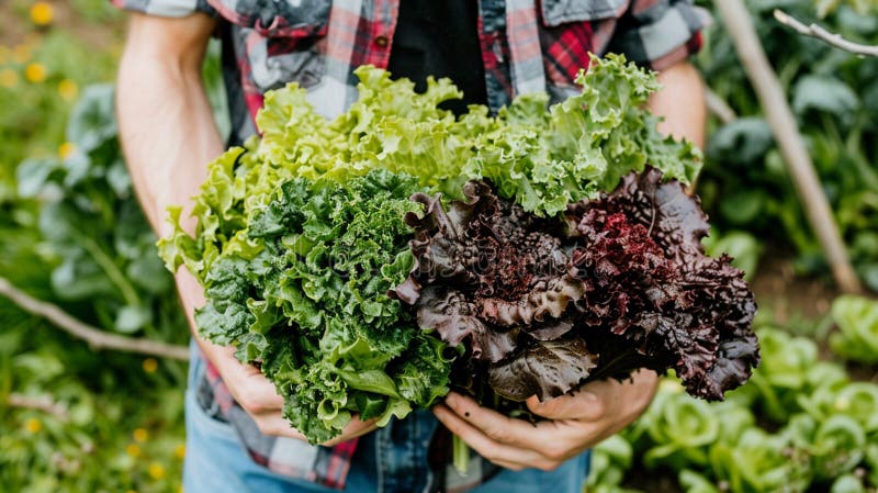 A Man is Holding a Bunch of Different Types of Lettuce. Generative AI ...