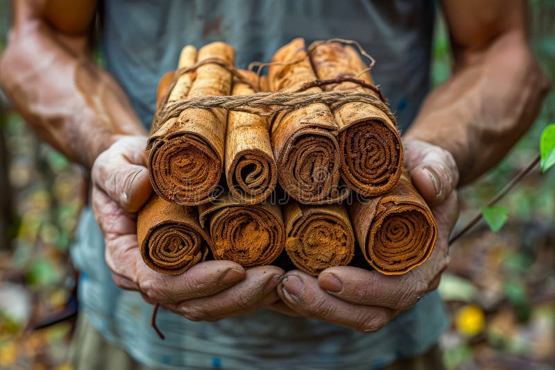 Man is Holding a Bundle of Cinnamon Sticks Stock Image - Image of ...