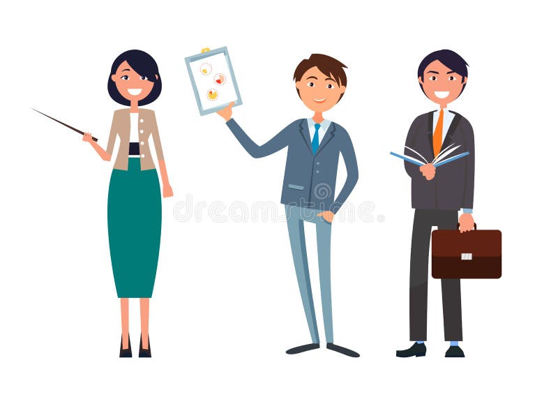 Man Holding Business Plan and Woman with Pointer Stock Vector ...