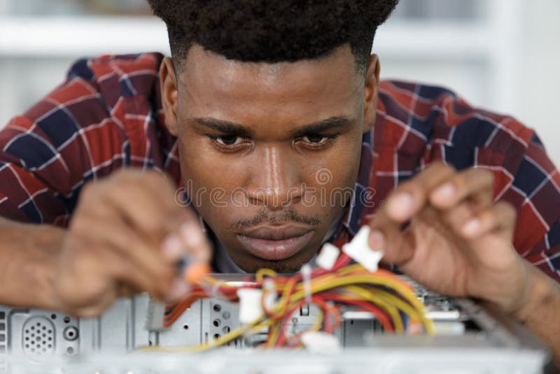 Man holding cables in hand stock photo. Image of computer - 196366770