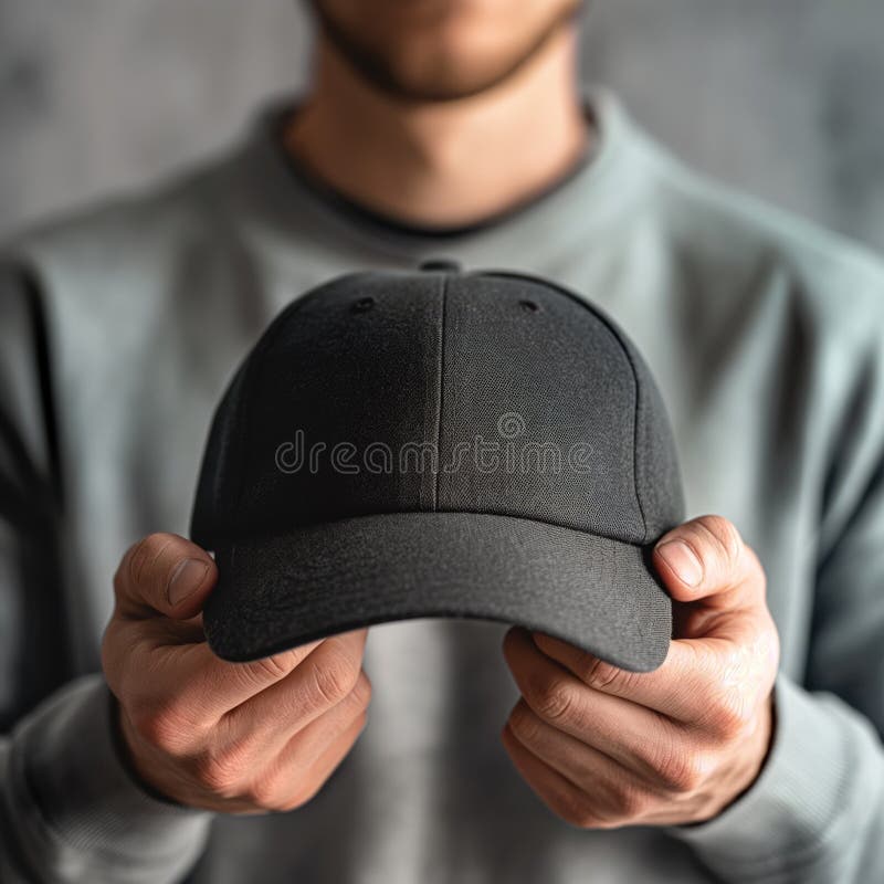 Man holding cap stock illustration. Illustration of mockup - 309005500