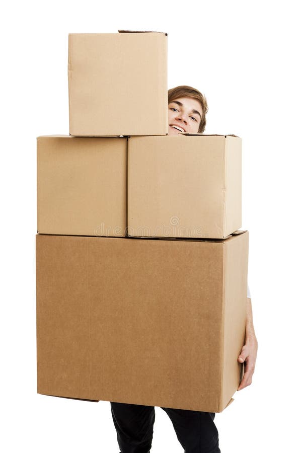 Too Heavy Boxes. Deliveryman Lying Covered with a Stack of Cardboard ...