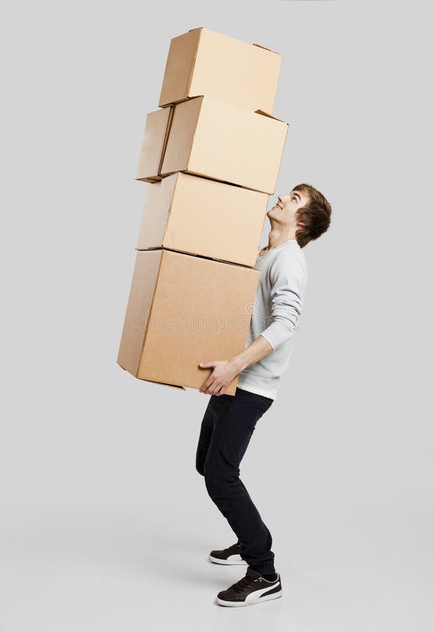 Man holding card boxes stock photo. Image of expressive - 27691026