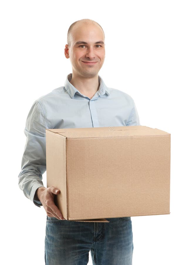 Man holding cardboard box stock photo. Image of person - 29044852