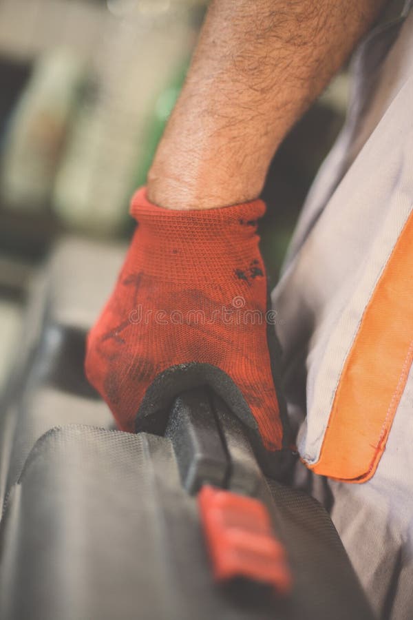 Man Holding Carries Tool Bag. Close Up Stock Photo - Image of master ...