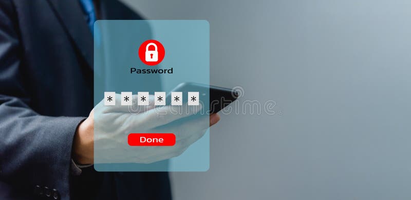 Man Holding Cell Phone Encrypted Security. Internet Technology Online ...