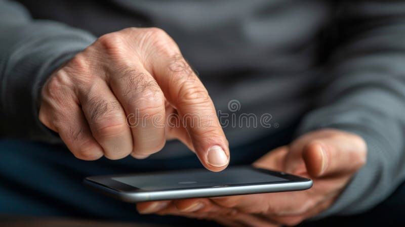 A Man Holding a Cell Phone in His Hand with One Finger, AI Stock Image ...