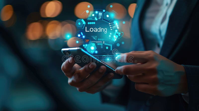 A Man is Holding a Cell Phone and the Screen is Displaying the Word ...