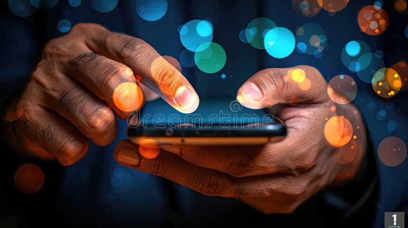 A Man is Holding a Cell Phone and Touching the Screen Stock Photo ...