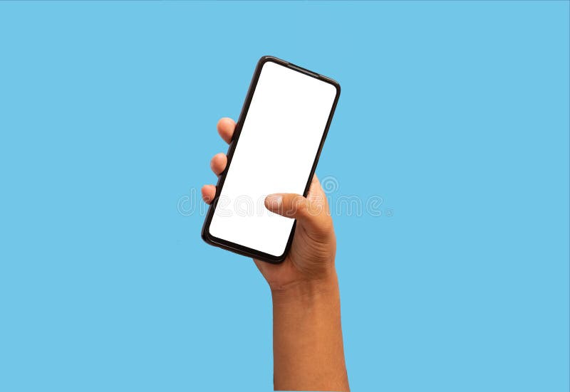 Man holding a cell phone stock photo. Image of finger - 259848160