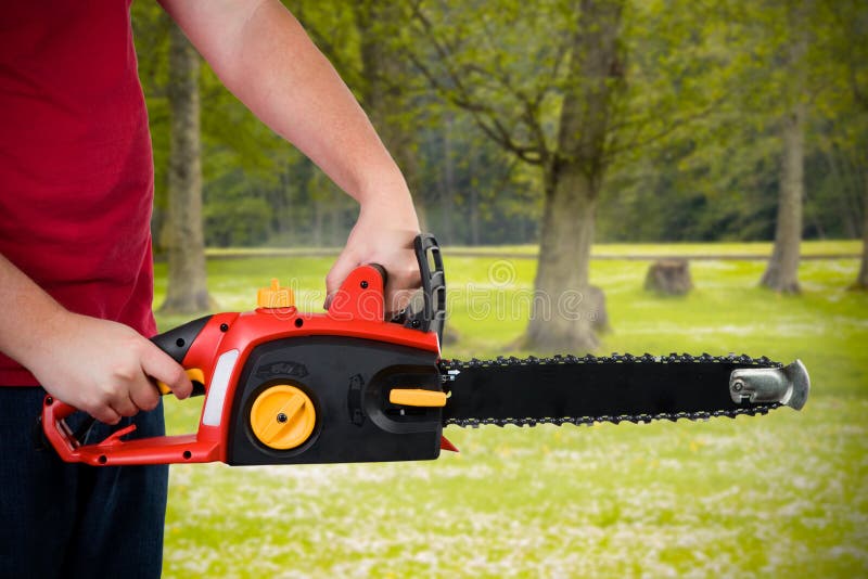 Man Holding Chainsaw stock photo. Image of power, lumberjack - 14085560
