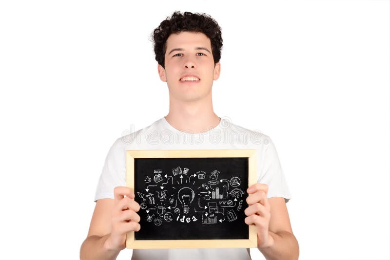 Man holding chalkboard. stock image. Image of happy - 120215599