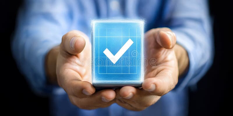 Man Holding a Check Mark Success Stock Illustration - Illustration of ...