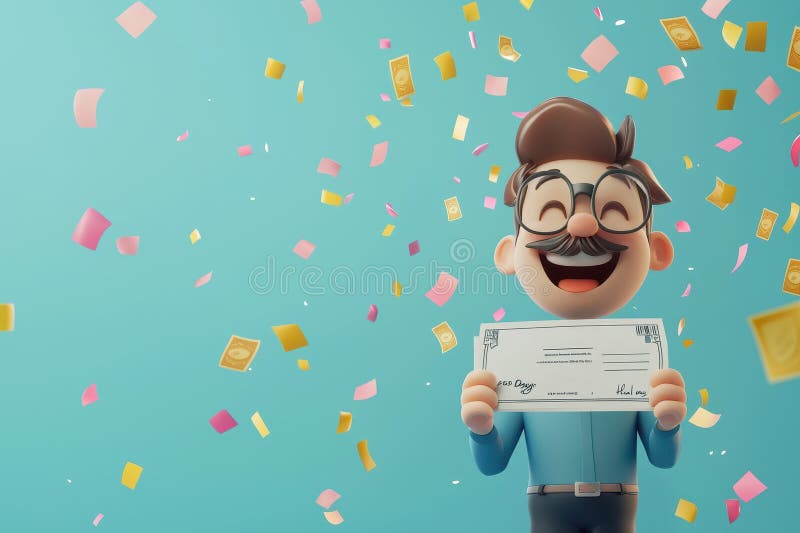 A Man is Holding a Check and Smiling, Giving the Impression of a ...