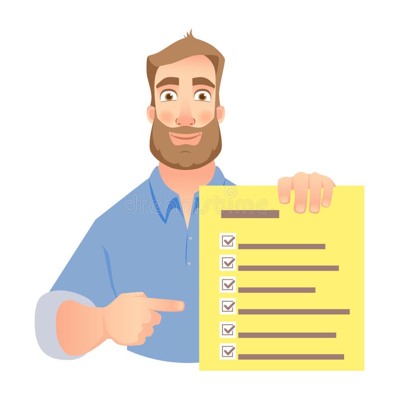 Man holding checklist stock vector. Illustration of filling - 114455848