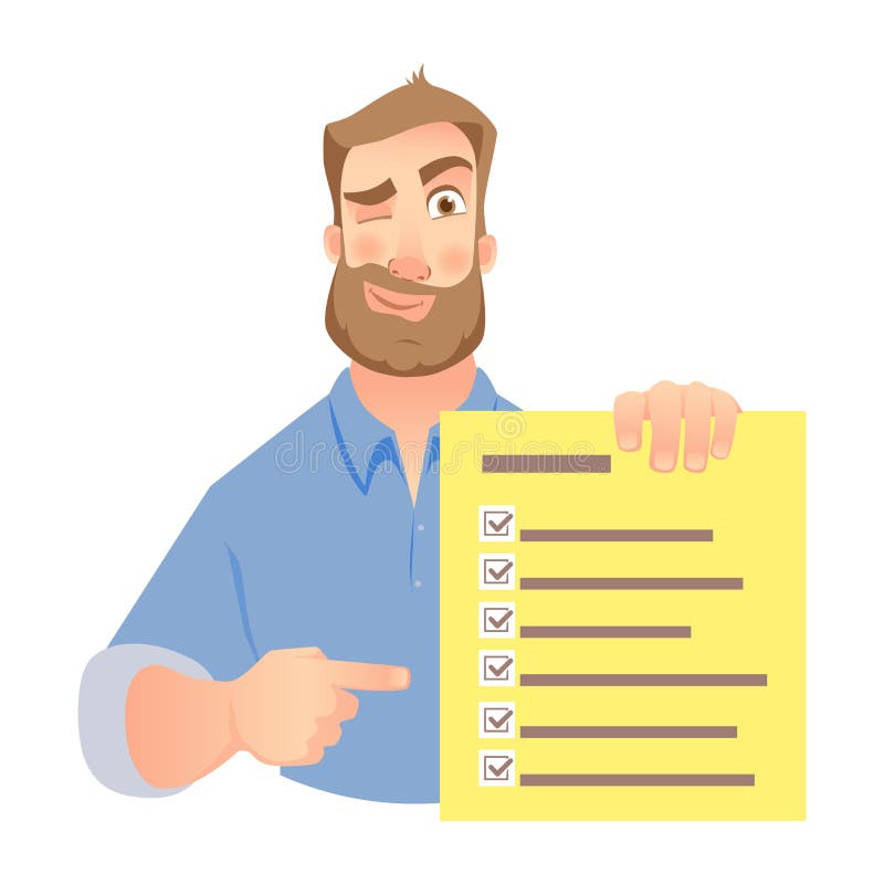 Man holding checklist stock vector. Illustration of quiz - 114455839