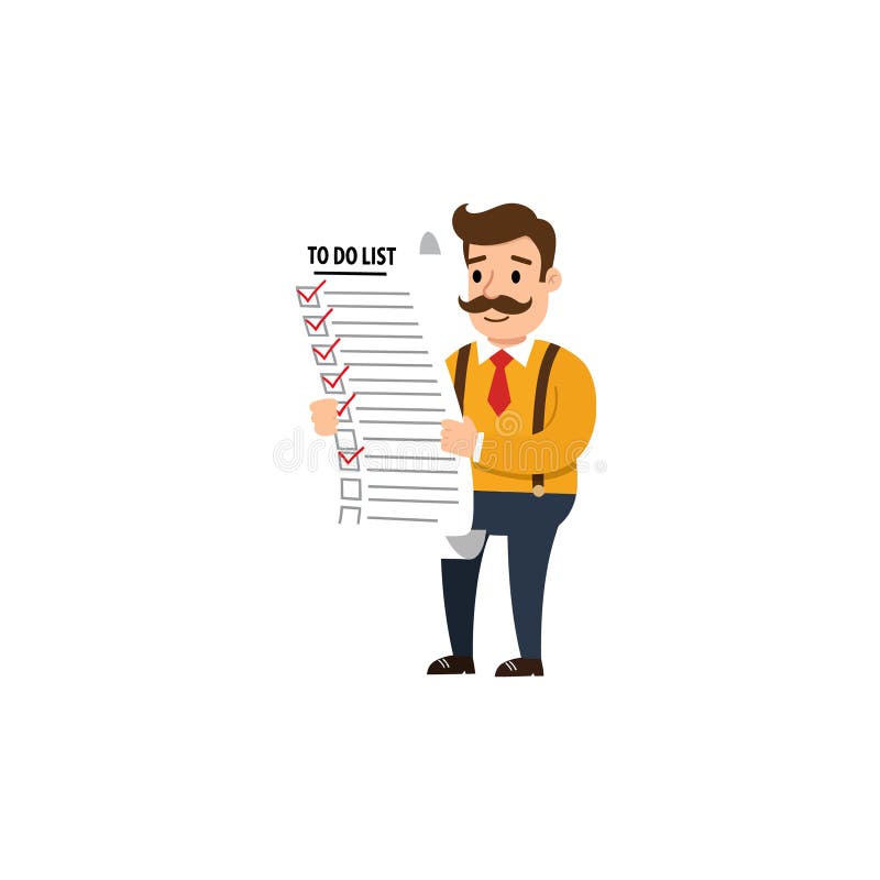 Man Holding a Checklist with Checked Items in Flat Vector Art Stock ...
