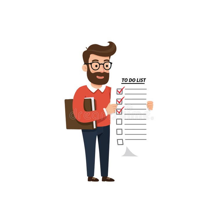 Man Holding Checklist with Completed Tasks in Flat Vector Art Stock ...