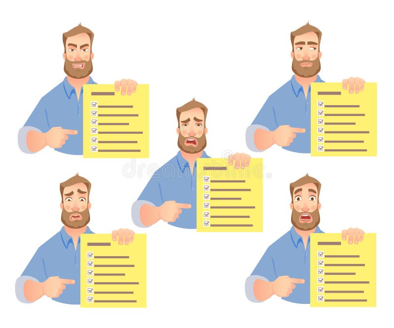 Man holding checklist set stock vector. Illustration of ashamed - 114508882