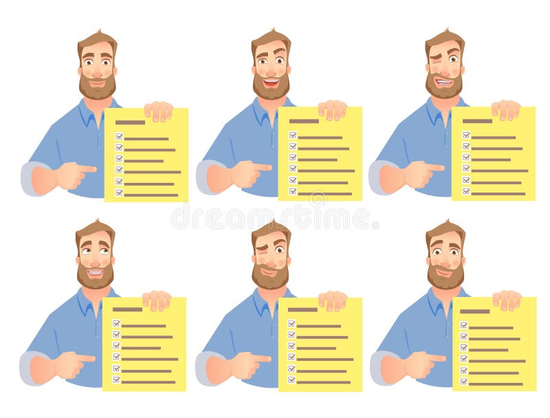 Man holding checklist set stock vector. Illustration of test - 114508885
