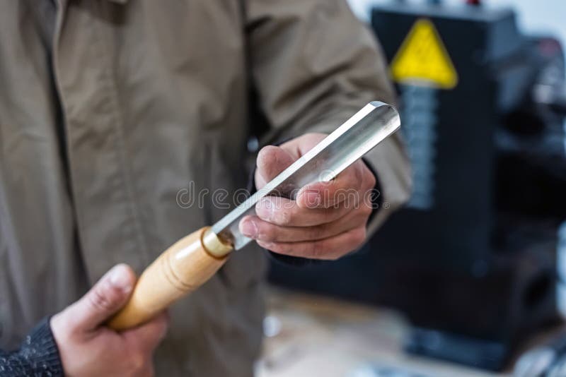 Man is Holding the Chisel for Woodwork. Stock Photo - Image of handmade ...