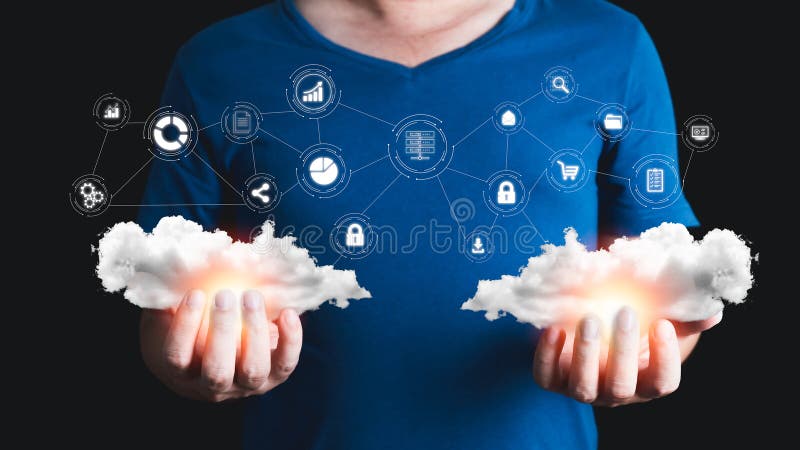 Man Holding Cloud Computing Diagram Show On Hand Data Storagecloud Technologysecure Backup