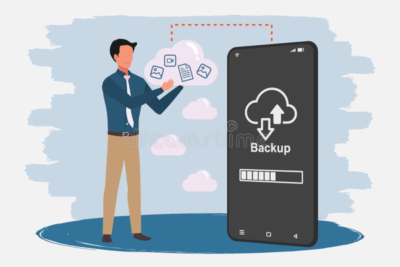 Man Holding a Cloud Storage To Back Up Data on His Smartphone. Phone ...