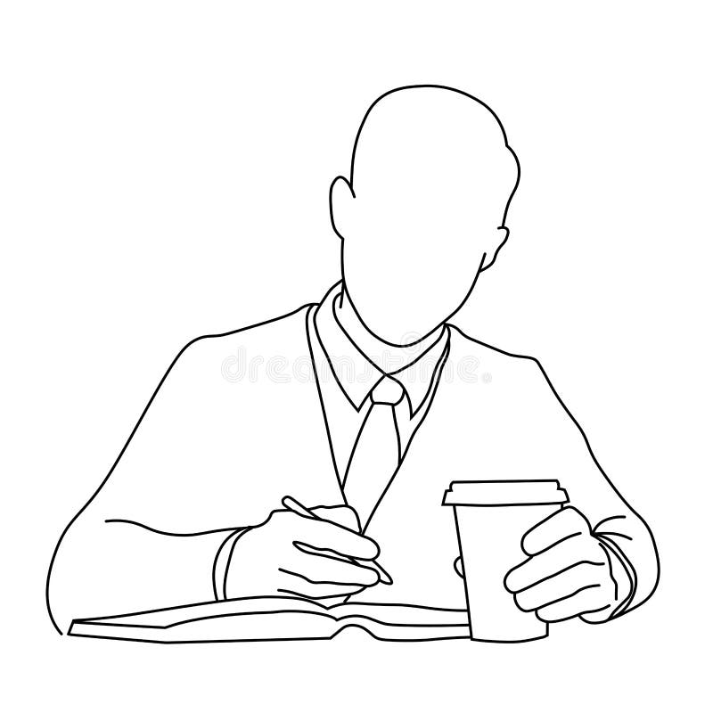 Man Holding a Coffee and Taking Notes Stock Vector - Illustration of ...