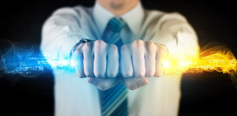 Man Holding Colorful Glowing Data in His Hands Stock Photo - Image of ...