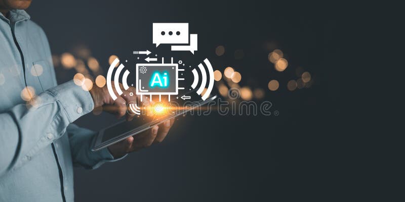 Man Holding Command Prompt Ai Chat. Big Data Storage Stock Photo ...