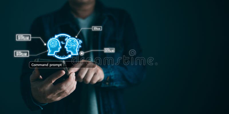 Man Holding Command Prompt Ai Chat. Big Data Storage.Digital Artificial ...