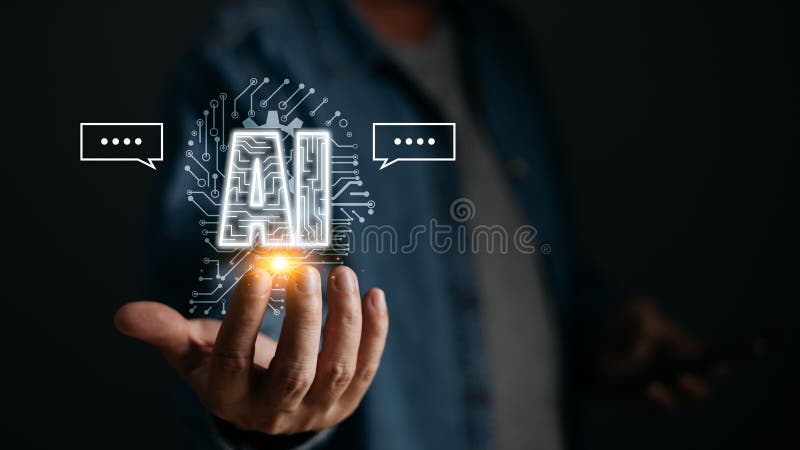 Man Holding Command Prompt Ai Chat Bot. Big Data Storage.Digital ...