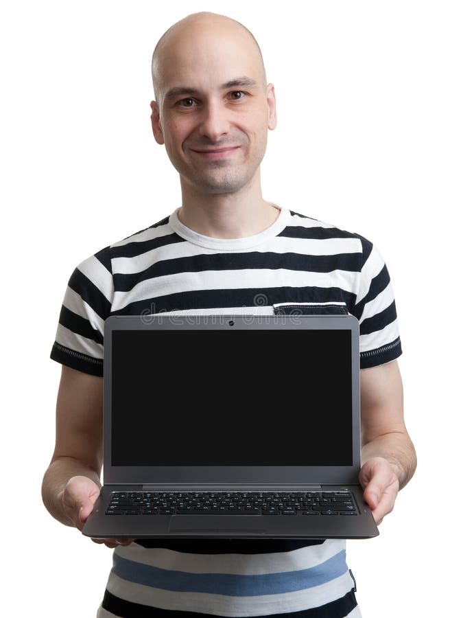 Man Holding a Computer and Displaying the Screen Stock Photo - Image of ...