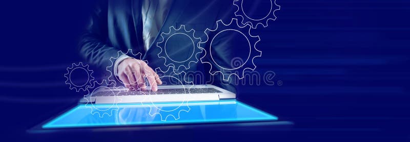 Man Holding Computer with Lock Icon Stock Illustration - Illustration ...