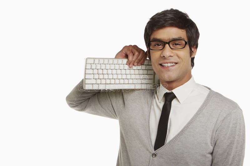 Man Holding a Computer Keyboard Stock Image - Image of individuality ...