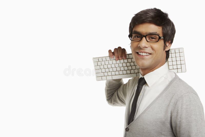 Man Holding a Computer Keyboard Stock Image - Image of creativity ...
