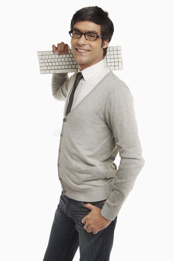 Man Holding a Computer Keyboard Stock Photo - Image of keyboard, color ...