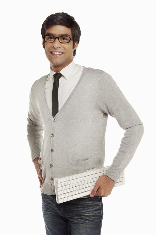 Man Holding a Computer Keyboard Stock Image - Image of individuality ...