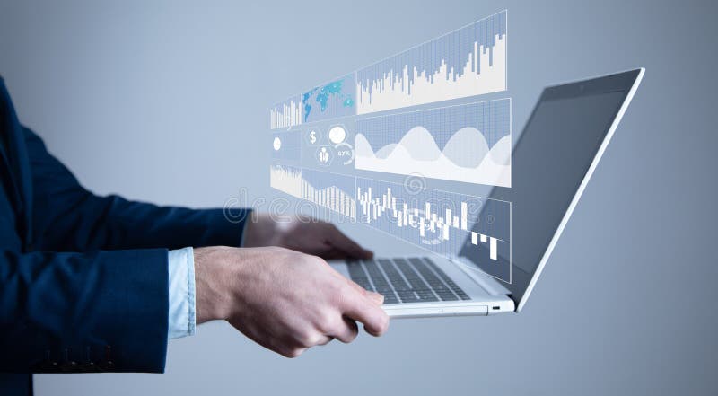 Man Holding Computer with Lock Icon Stock Illustration - Illustration ...